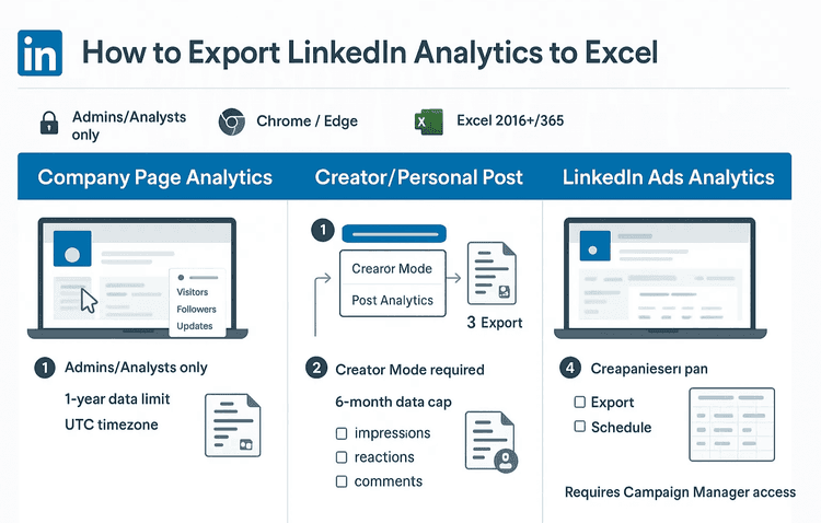 Export LinkedIn Analytics to Excel: 3 Methods Step-by-Step (2026)